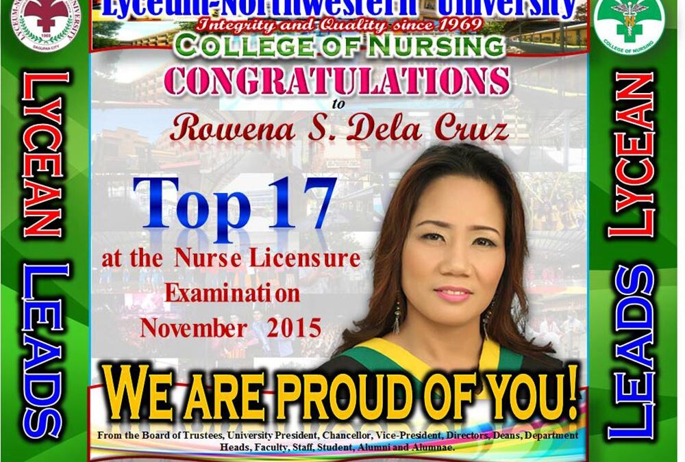 Congratulations to ROWENA S. DELA CRUZ – TOP 17 (November 2015 Nursing ...