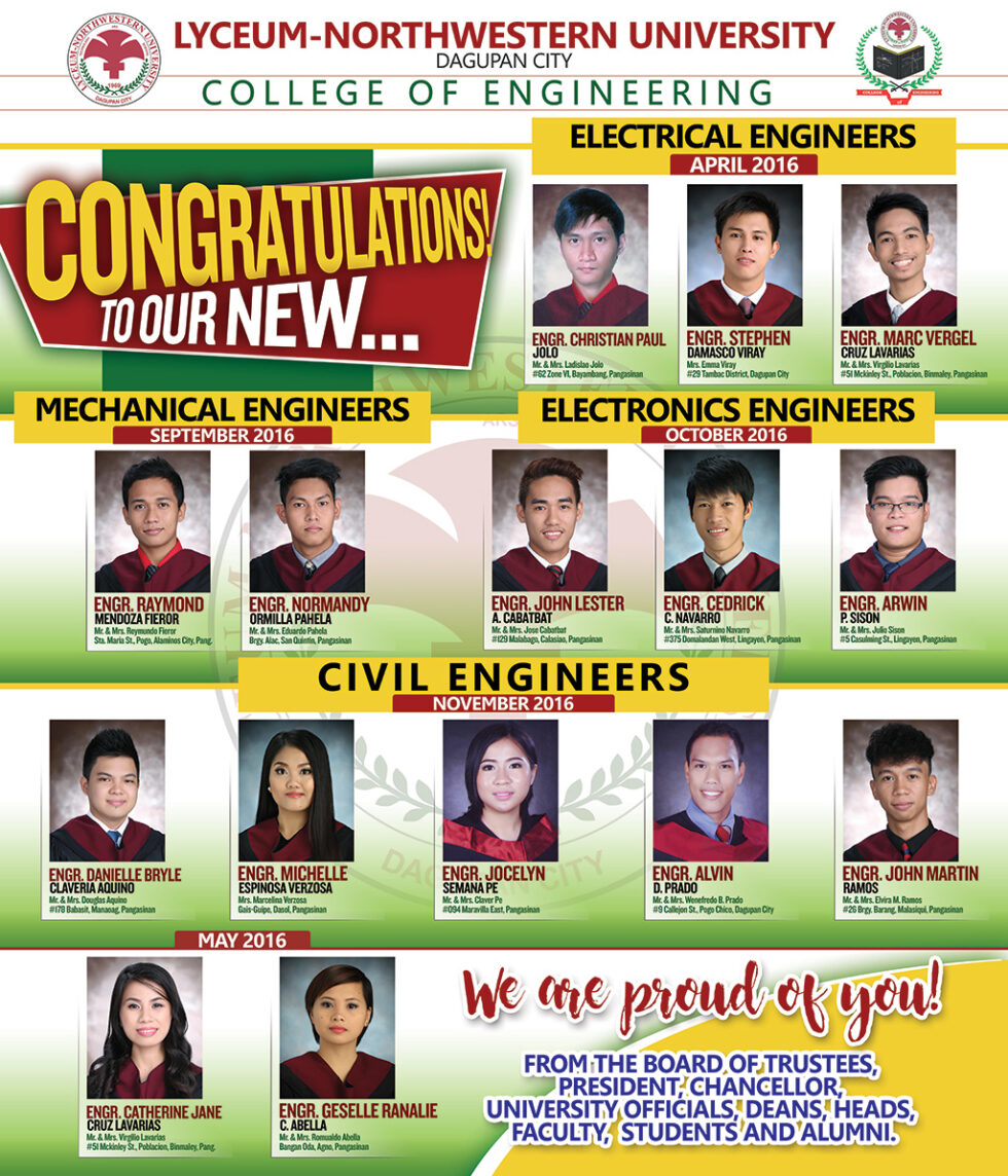 Congratulations to our New Engineers (2016 Board Examination Passers ...