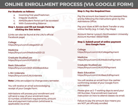 Enrollment via Google Form | Lyceum Northwestern University