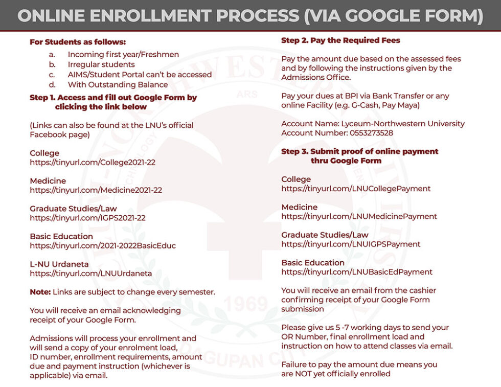 Enrollment via Google Form | Lyceum Northwestern University